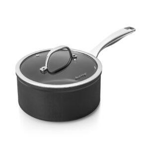 duxtop nonstick master saucepans hard anodized 2 quart small sauce pan with lid, aluminum cooking pot pfas-free, oven safe to 500°f, black