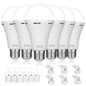 ostwiki emergency rechargeable light bulbs,6 pack battery operated backup light bulb for power outage camping outdoor hurricane 9w e27 8500k 1200mah white equivalent self-charging led light bulbs