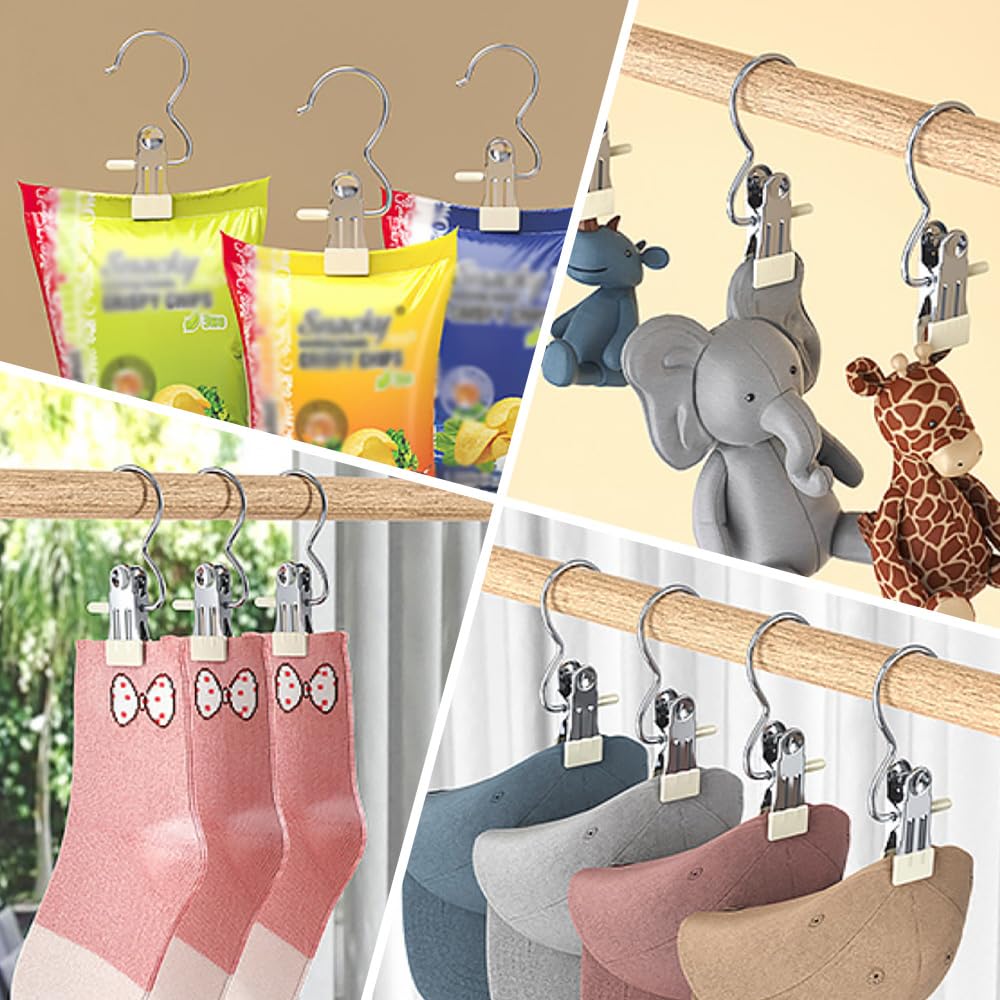 2024 New Space-Saving Clothespin Hat Pants Storage Hanging Travel Hook, Portable 360° Rotating Stainless Steel Hanging Hook Clips Towel Clips, Multifunctional Home Travel Hangers Clips (Black, 30PCS)