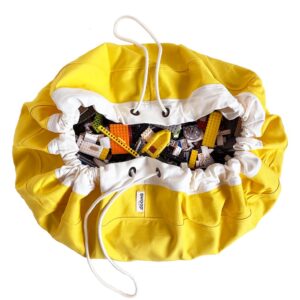 swoop bags - durable toy storage drawstring bag - ideal for small toys - organizer and play mat - cool storage holders for kids rooms and playrooms - yellow