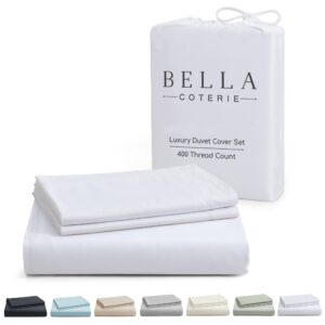 bella coterie luxury king size duvet cover set | viscose made from bamboo | organically grown | ultra soft | cooling | two luxury pillow shams | 106 x 94 | no insert [white]