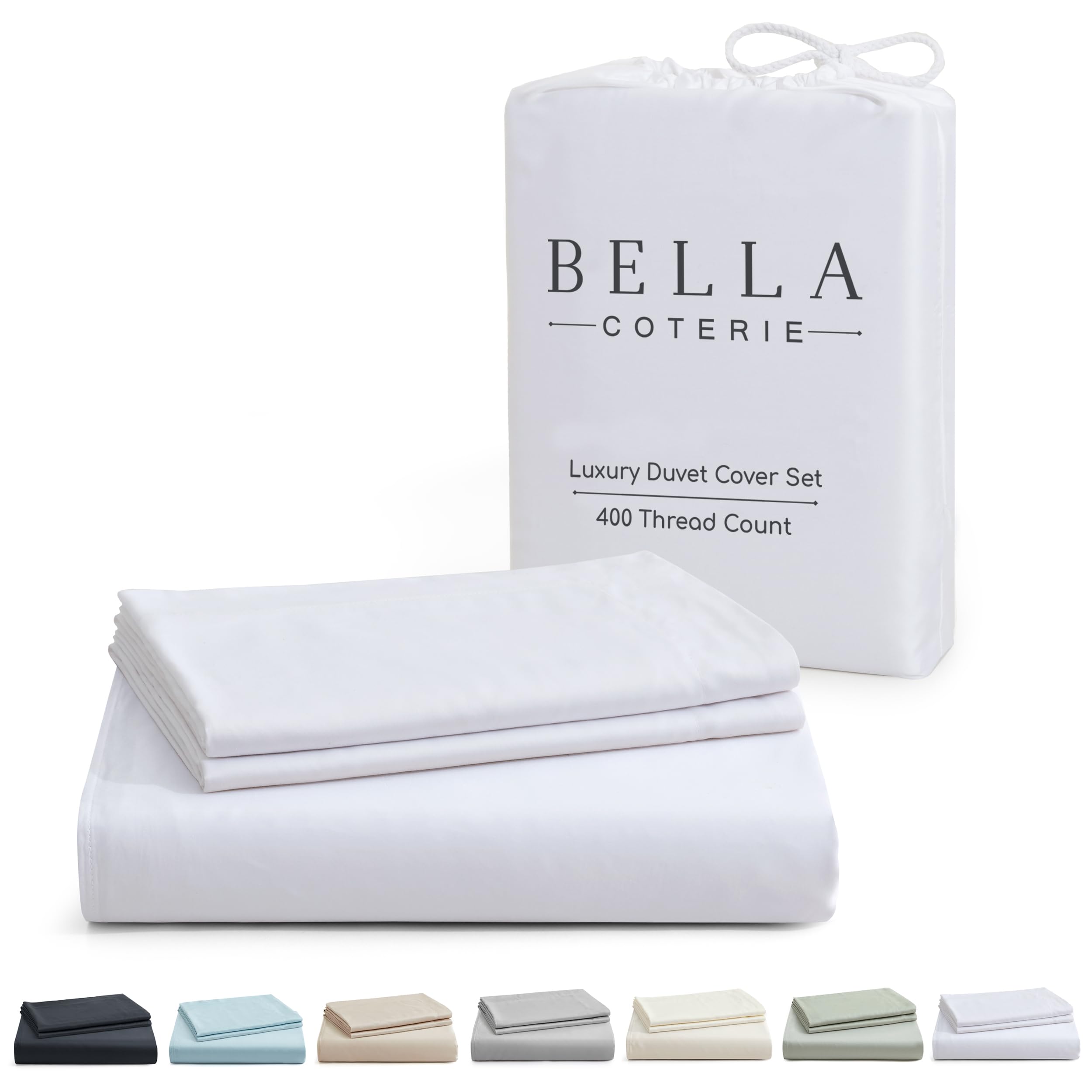 Bella Coterie Luxury King Size Duvet Cover Set | Viscose Made from Bamboo | Organically Grown | Ultra Soft | Cooling | Two Luxury Pillow Shams | 106 x 94 | No Insert [White]