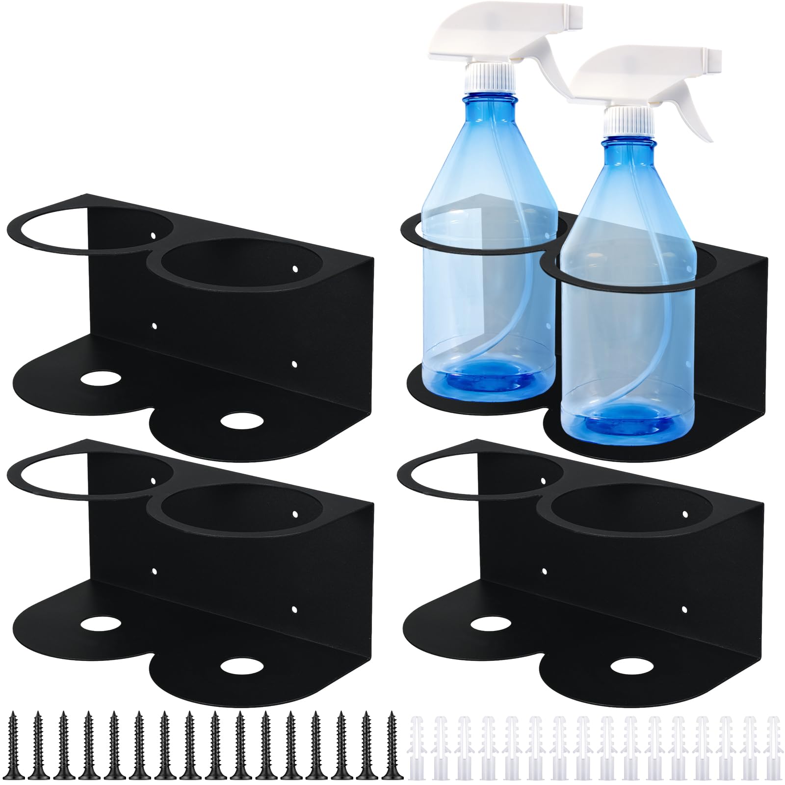 Tandefio 4 Pcs Spray Bottle Holder Metal Spray Can Holder Wall Mount Paint Bottle Organizer Double Holes Spray Bottle Rack with Hardware Easy Install Storage Rack for Garage and Home