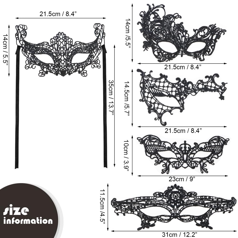 TCOTBE 5 Pieces Women Sexy Lace Masquerade Masks, Masquerade Mask Womens Lace Eye Mask, for Halloween, Masquerade Party, Thememed Party, Venetian Party, Mardi Gras