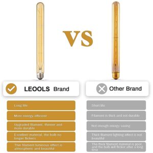 Leools T300 Led Long Bulbs,12W Dimmable Tubular Bulb,100 Watt Equivalent,E26 Edison Style Vintage LED Filament Light Bulb,Amber Glass,2700K Warm White,11.8inch(300mm) Tall T10 Light Bulbs,4-Pack.