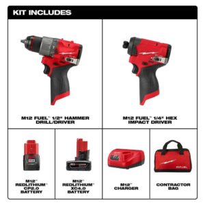 3497-22 For Milwaukee M12 FUEL 12V Cordless Li-Ion 2-Tool Combo Kit w/ 2 Batteries