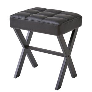 ibuyke square makeup stool with x-leg foot rest, pu footrest stool, ottoman seat vanity stool, multi-use as small side table, for bedroom, living room, black lg-71b