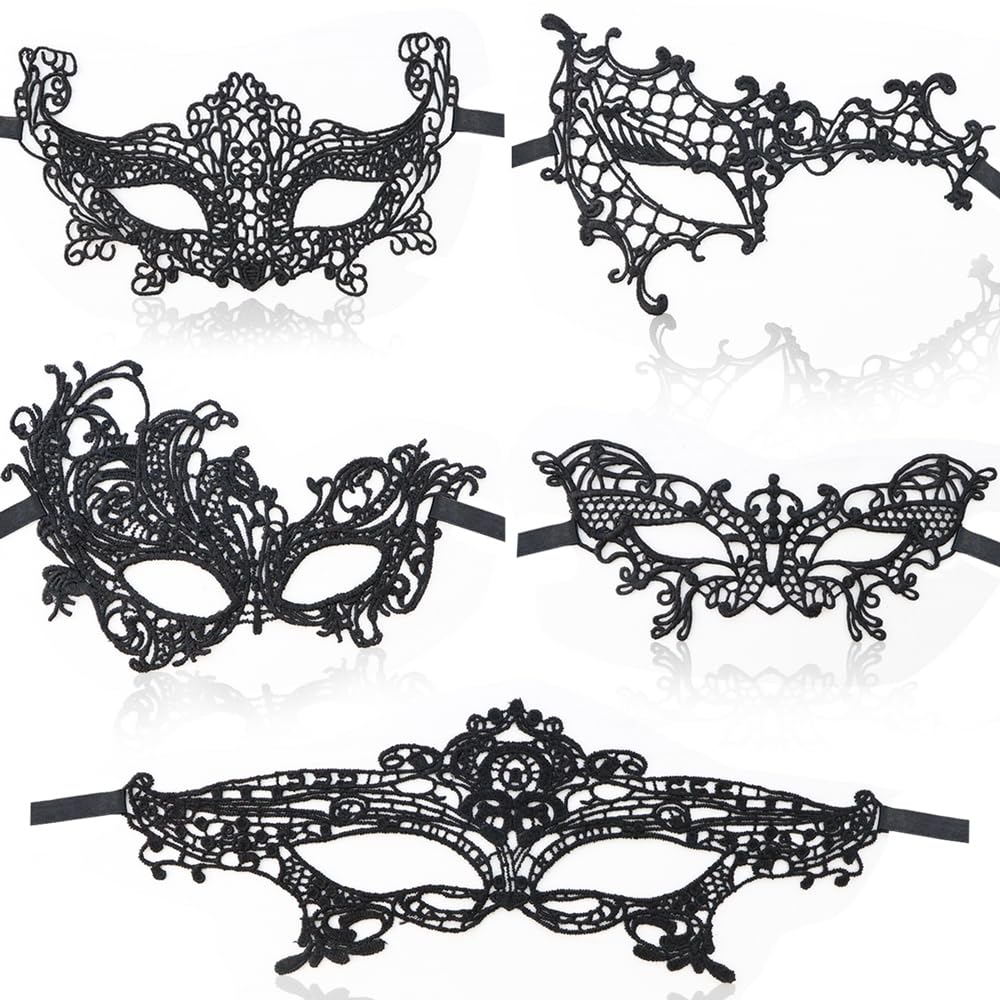 TCOTBE 5 Pieces Women Sexy Lace Masquerade Masks, Masquerade Mask Womens Lace Eye Mask, for Halloween, Masquerade Party, Thememed Party, Venetian Party, Mardi Gras