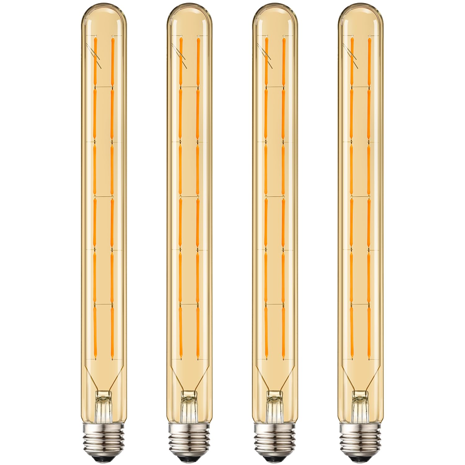 Leools T300 Led Long Bulbs,12W Dimmable Tubular Bulb,100 Watt Equivalent,E26 Edison Style Vintage LED Filament Light Bulb,Amber Glass,2700K Warm White,11.8inch(300mm) Tall T10 Light Bulbs,4-Pack.