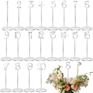 beeveer 20 pcs acrylic table numbers 1-20 wedding table numbers with stands party table number for wedding reception anniversary party baby bridal shower restaurant banquet (silver)