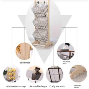 3-Tier Floor Stand with Water Hyacinth Storage Baskets,with Market Basket Storage Bins-Vertical Standing Rack for Living Room,Laundry, Bedroom, Bathroom,Office Organization(Three layers, White+Gray)