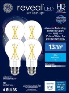 ge reveal hd+ led light bulbs, 60 watt, a19 bulbs (4 pack)