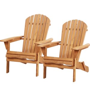 set of 2 adirondack chairs folding outdoor lawn chairs weather resistant patio fire pit chairs with wooden construction for garden lawn beach outdoor balcony, natural