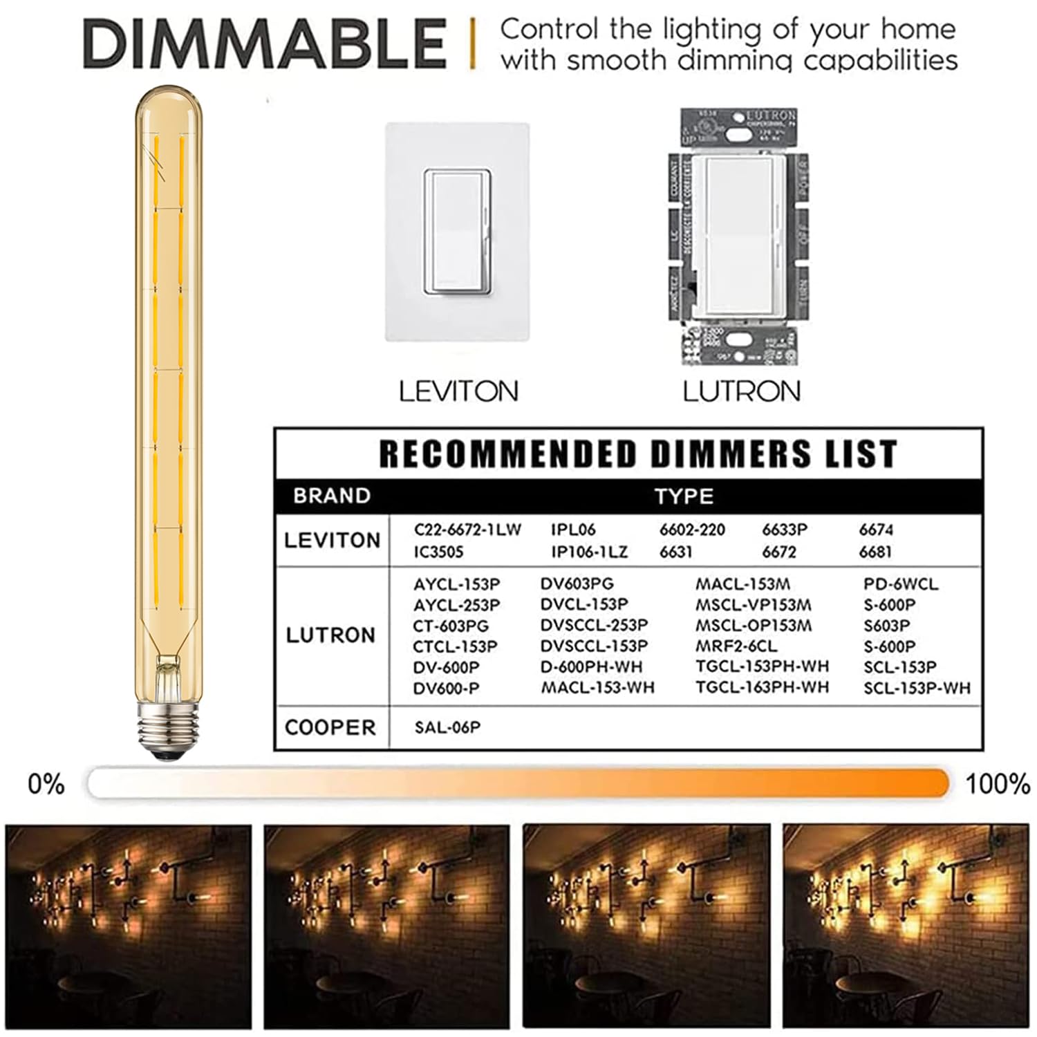 Leools T300 Led Long Bulbs,12W Dimmable Tubular Bulb,100 Watt Equivalent,E26 Edison Style Vintage LED Filament Light Bulb,Amber Glass,2700K Warm White,11.8inch(300mm) Tall T10 Light Bulbs,4-Pack.