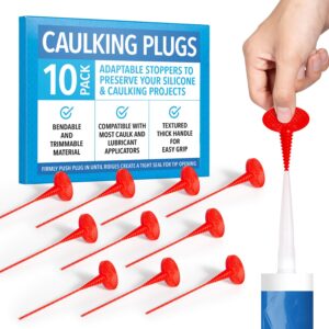 impresa [10 pack] caulk saver caps plugs - caulk tube sealer caps tool for most applicator tubes - caulk nozzle tip stopper to prevent drying - caulk tube savers - easy cut tube tip covers w/handle