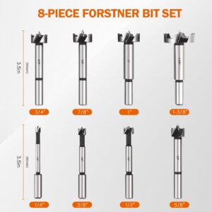 KENDO 8 Piece Forstner Bit Set, Made of Alloy Steel, Forstner Bits for Woodworking, Auger Opener Round Shank Drilling Cutting Tool for Hardwood, Softwood, Plastic, Plywood with Storage Case