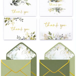 VEEYOL 100 Gold Foil Thank You Cards with Envelopes, 5x3.75 Inches Greenery Eucalyptus Thank You Notes For Wedding, Baby Shower, Graduation, Bridal, Business, Anniversary