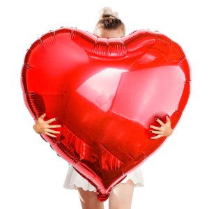 [4 pcs] 32" big red heart foil balloons, big giant jumbo heart shaped mylar aluminium decoration for girl valentine's day surprise birthday wedding