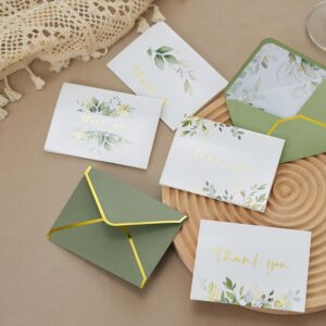 VEEYOL 100 Gold Foil Thank You Cards with Envelopes, 5x3.75 Inches Greenery Eucalyptus Thank You Notes For Wedding, Baby Shower, Graduation, Bridal, Business, Anniversary