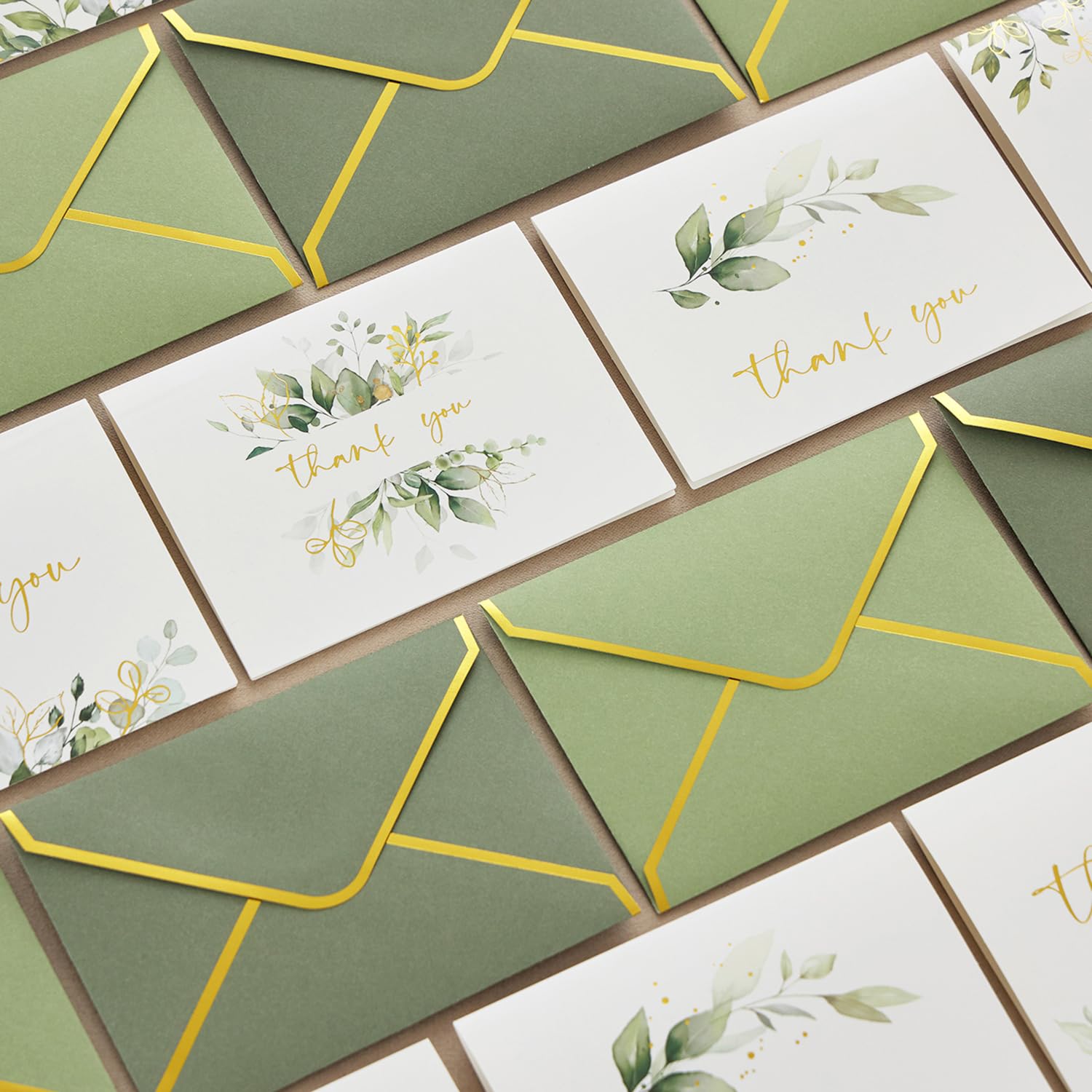 VEEYOL 100 Gold Foil Thank You Cards with Envelopes, 5x3.75 Inches Greenery Eucalyptus Thank You Notes For Wedding, Baby Shower, Graduation, Bridal, Business, Anniversary