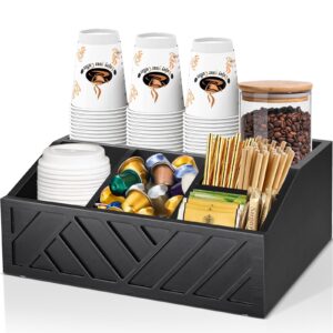 coffee bar organizer for coffee bar accessories, wood coffee station organizer for countertop, farmhouse coffee pod syrup holder organizer, coffee bar condiment organizer for coffee bar decor (black)