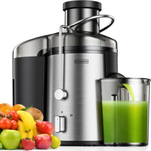 dominion juicer machine, 600w juicer with 3” wide mouth for whole fruits and vegetables, centrifugal juice extractor, easy to clean, stainless steel, bpa free