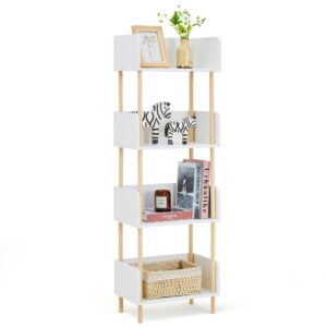 suntage white wooden open bookcase, modern freestanding bookshelf w/side panels, edge protection & solid wood frame, wood storage shelves display stand for bedroom, living room & home office (4 tier)