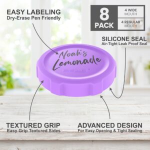 Premium Mason Jar Lids (8 Pack) - Heavy Duty, BPA Free Reusable Plastic Mason Jar Lids - Dry Canning Lid that fits Ball, Kerr & More - 4 Wide Mouth & 4 Regular Mouth Leak Proof Lids. …