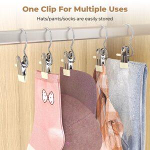 2024 New Space-Saving Clothespin Hat Pants Storage Hanging Travel Hook, Portable 360° Rotating Stainless Steel Hanging Hook Clips Towel Clips, Multifunctional Home Travel Hangers Clips (Black, 30PCS)