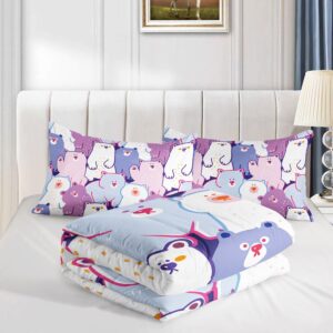 Smell Sunshine Kids Comforter Set Cartoon Bear Printed Pattern Bedding Set with 1 Comforter and 2 Pillowcases for Girls Boys Bedroom All Season(Cartoon Bear Twin)