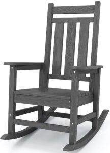 kingyes hdpe outdoor rocking chair, all weather use porch rocker, heavy duty outdoor rocking chair for adult, gray