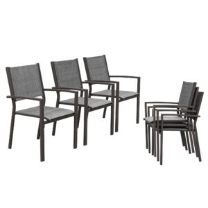 rankok patio dining chairs set of 6 stackable outdoor chairs with armrest 290 lbs outdoor textilene dining chairs for backyard, lawn, garden, poolside (grey)