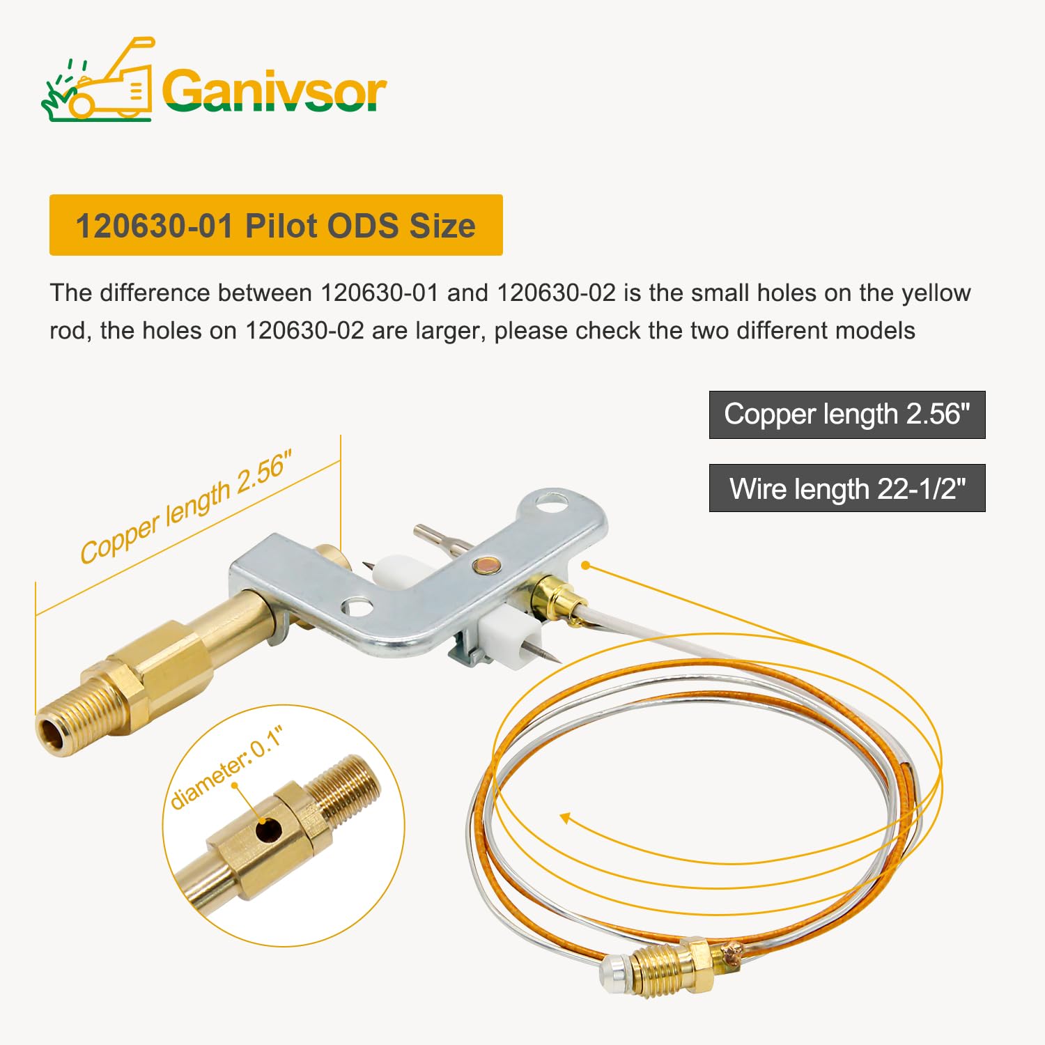 Ganivsor 120630-02 Pilot ODS for Desa Glo-Warm Vent Free Propane Gas Wall Heaters - 2000 Watts Pilot ODS Assembly