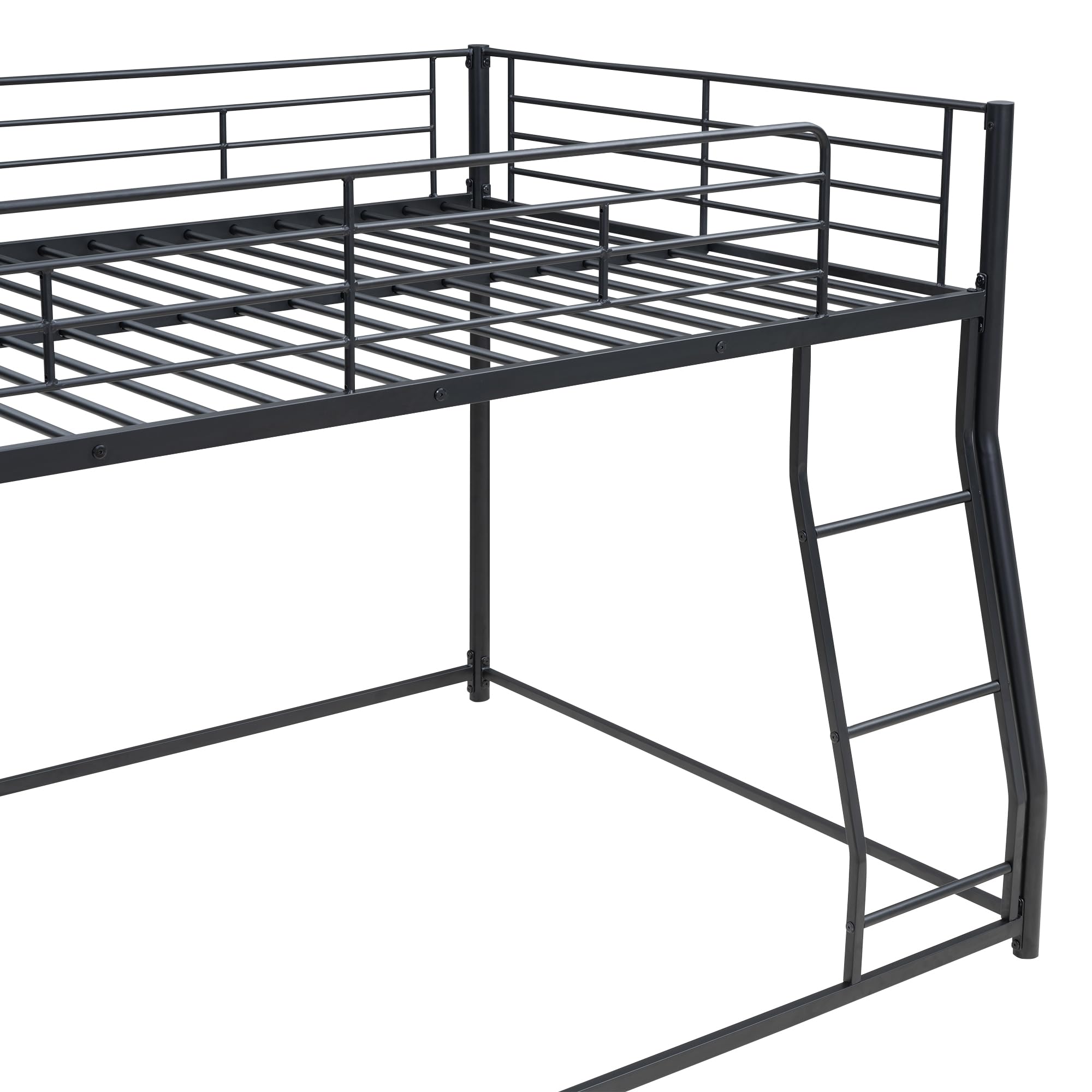 Harper & Bright Designs Full XL Over Queen Bunk Beds, Heavy-Duty Metal Floor Bunk Bed Frame with Ladder for Kids Boys Girls Teens,Black