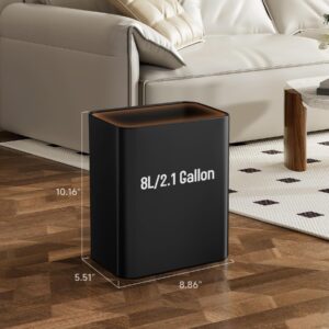 TIPGO Small Metal Trash Can, 2.1 Gallon Slim Trash Can for Bathroom, Wastebasket Garbage Bin for Bedroom, Office, Kitchen, Under Sink (Matte Black)