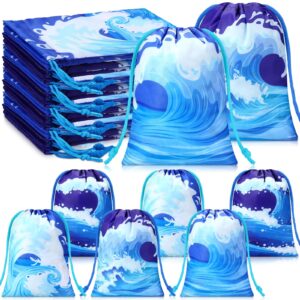 capoda 16 pcs ocean waves gift bags bulk sea drawstring bags blue beach pool reusable treat candy favor goodie bags for summer swimming birthday party decoration shower supplies