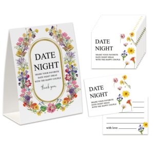 date night ideas for couples, date night games, bridal shower decorations, popular bridal shower games for couples, including 1 sign and 50 date night ideas cards daten004