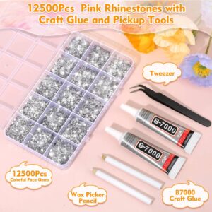 B-7000 Glue with 14000Pcs Craft Rhinestones for Clothes, Resin Silver Rhinestones Flatback Gems NonHotfix Rhinestone Bling Kit with Fabric Super Glue for Graduation Cap, Shoes, Tumblers, Makeup