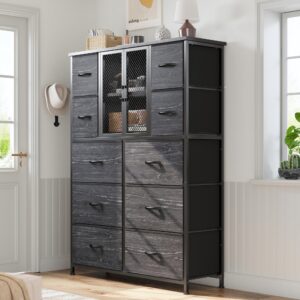 EnHomee Dresser for Bedroom with Mesh Door Tall Dressers & Chests of Drawers with 10 Fabric Drawer Morden Dresser Organizer,Metal Frame,Wood Top,for Closet,Entryway,Black 38" Wx11.81 Dx48.1 H