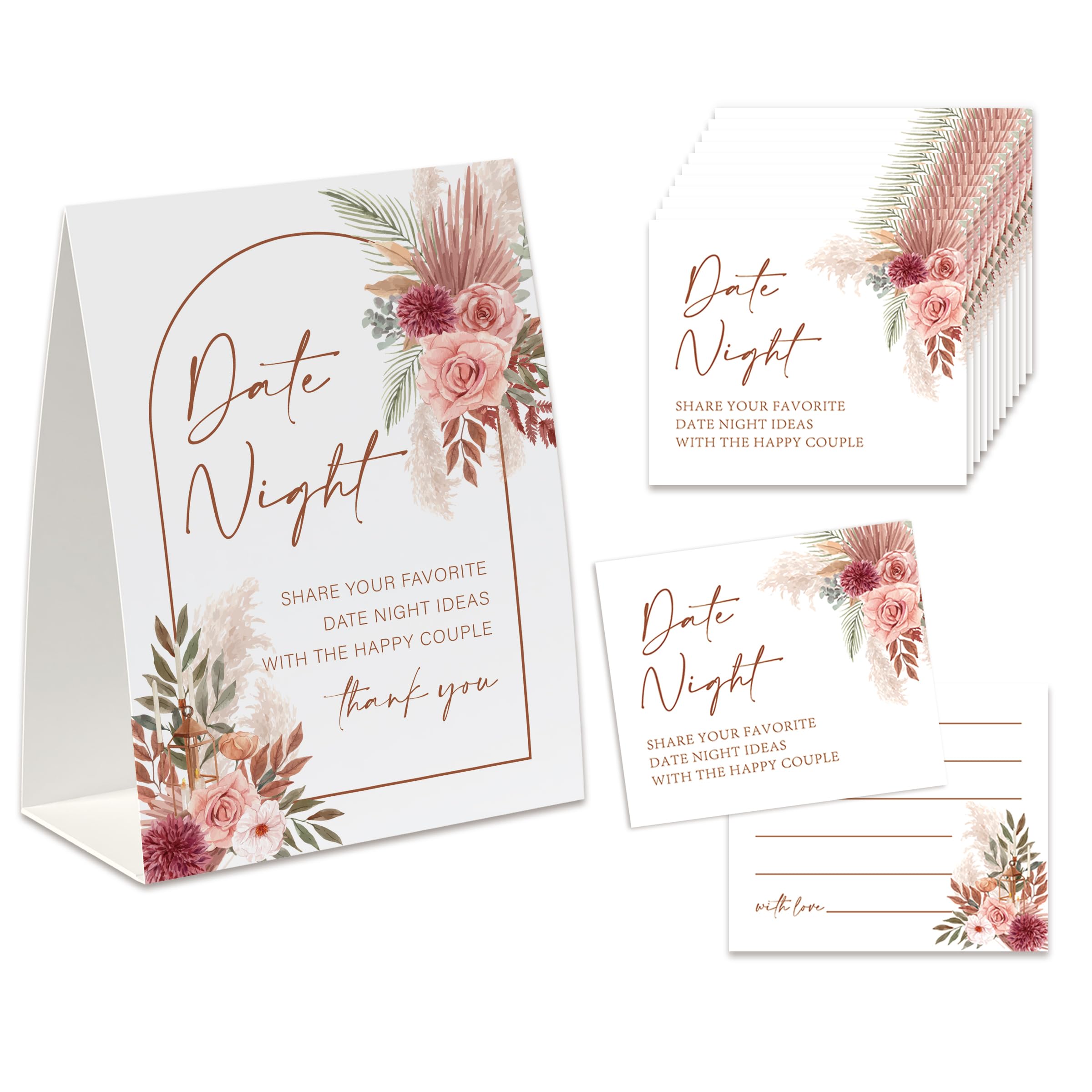 Date Night Ideas for Couples, Date Night Games, Bridal Shower Decorations, Popular Bridal Shower Games for Couples, Including 1 Sign And 50 Date Night Ideas Cards DATEN006