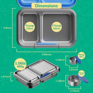 AOHEA Stainless Steel Lunch Box for Kids, Leak Proof Bento Lunch Box BPA Free 304 Stainless Steel Bento Box Stainless Bento Box with Containers for School and Office(Green)