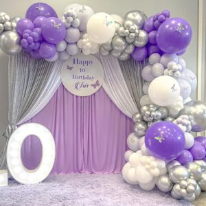 Purple and Silver Balloons, Purple White and Silver Balloons, Silver Confetti Balloons Purple White Latex Balloons for Birthday Baby Shower Wedding Anniversary Graduation Party Supplies