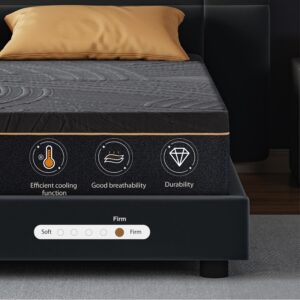 Dyonery Queen Firm Mattress 14 Inch, Copper Memory Foam Mattress in a Box, Cooling Knit Fabric Cover, CertiPUR-US Certified, Pressure Relief, Made in USA, 60”x80”x14”, Black