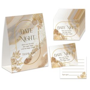 date night ideas for couples, date night games, bridal shower decorations, popular bridal shower games for couples, including 1 sign and 50 date night ideas cards daten002