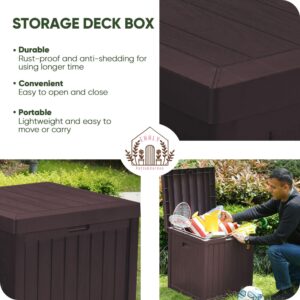 EHHLY Deck Box, 51 Gallon Front Porch Package Bin Delivery Box for Outside, Small Patio Outdoor Storage Boxes Waterproof, UV Resistant Plastic Resin Pool Storage Bins with lids, Brown