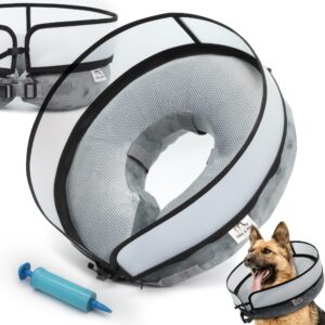 inflatable dog cone collar w/pump - small dog donut collar after surgery - washable dog cone collar w/removable soft cone for dogs after surgery- dog cone alternative after surgery w/soft cover