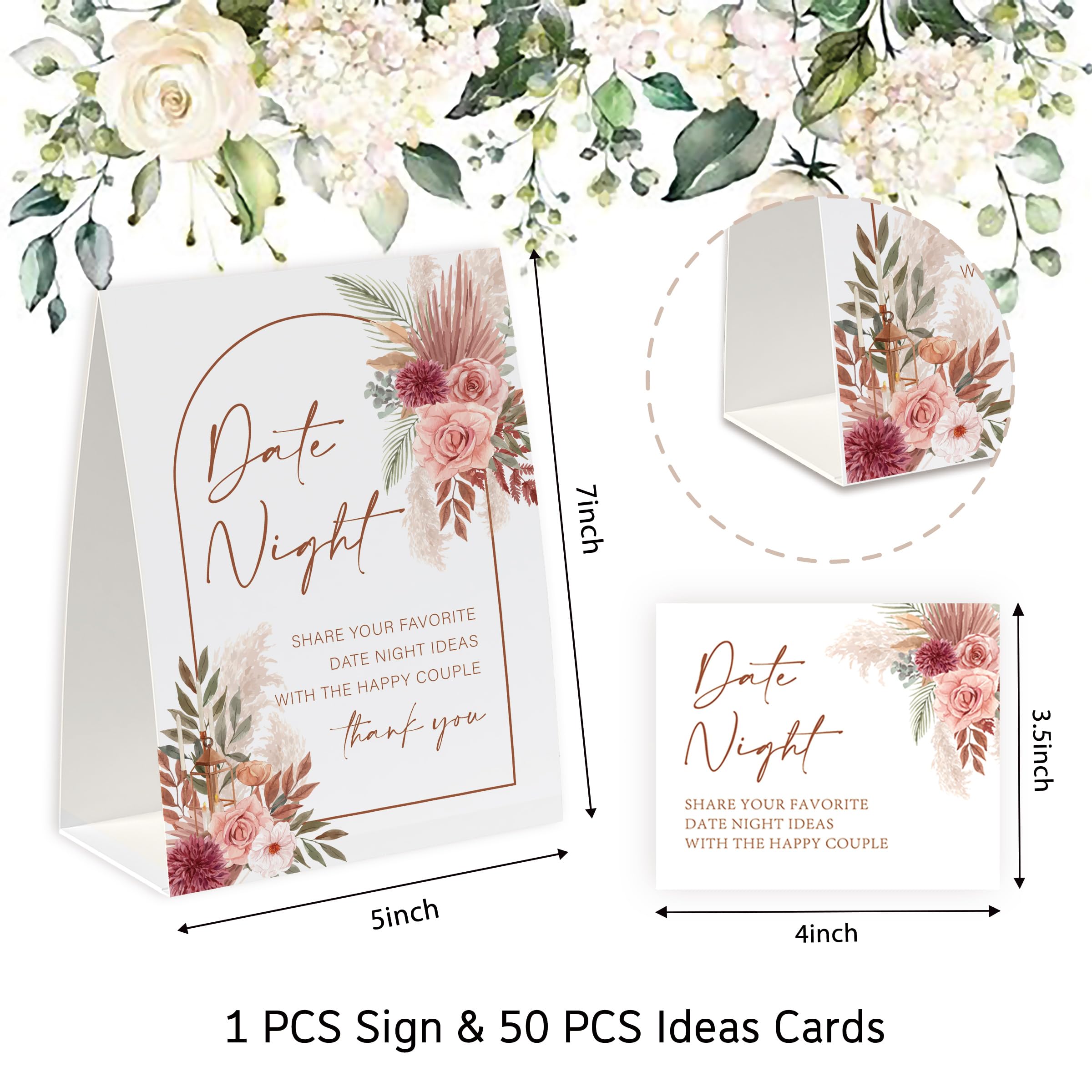 Date Night Ideas for Couples, Date Night Games, Bridal Shower Decorations, Popular Bridal Shower Games for Couples, Including 1 Sign And 50 Date Night Ideas Cards DATEN006