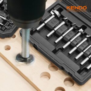 KENDO 8 Piece Forstner Bit Set, Made of Alloy Steel, Forstner Bits for Woodworking, Auger Opener Round Shank Drilling Cutting Tool for Hardwood, Softwood, Plastic, Plywood with Storage Case