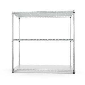 3 tier nsf wire shelf shelving unit, 18 x 48 x 48 inch 1050lbs capacity heavy duty adjustable storage metal rack with leveling feet & shelf liners, ideal for garage, kitchen, office and more - chrome