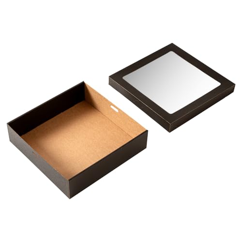 Restaurantware Cater Tek 9 x 9 x 2.4 Inch Baked Goods Boxes 10 Greaseproof Pastry Boxes - Window Lids Insert Tab Lock Black Paper Catering Boxes Easy Assembly For Charcuterie Or Cupcakes